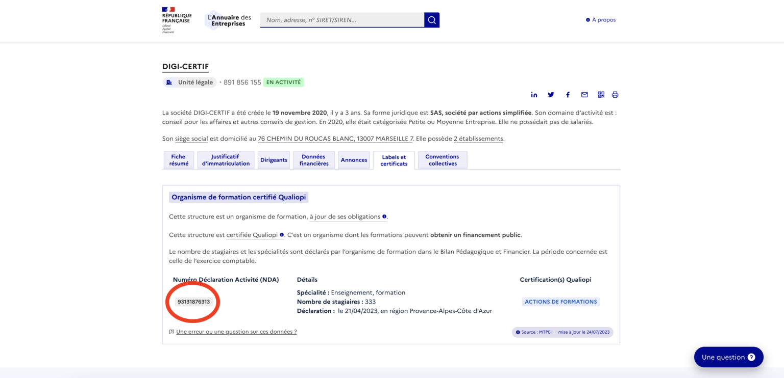 Numéro de Déclaration d’Activité (NDA) : où et comment le trouver