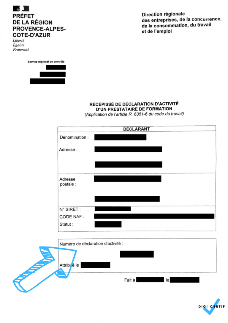 Où est comment trouver le numéro de déclaration d’activité
